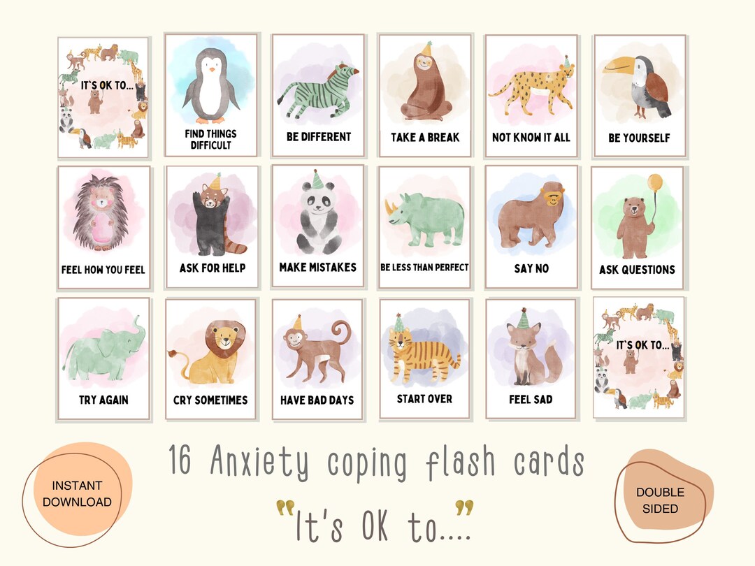 Animal Watercolour Anxiety Coping Flashcards Growth Mindset - Etsy UK