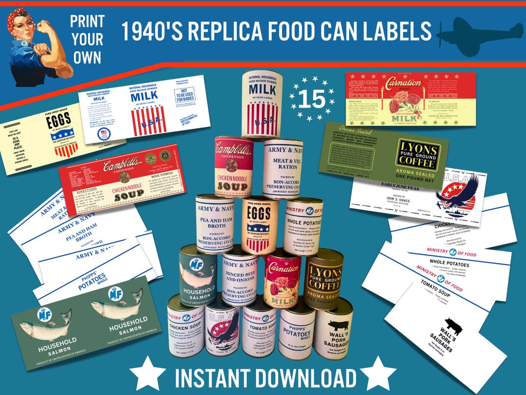 1940s WWII Food Can Labels: Replica Vintage Style (digital Download ...