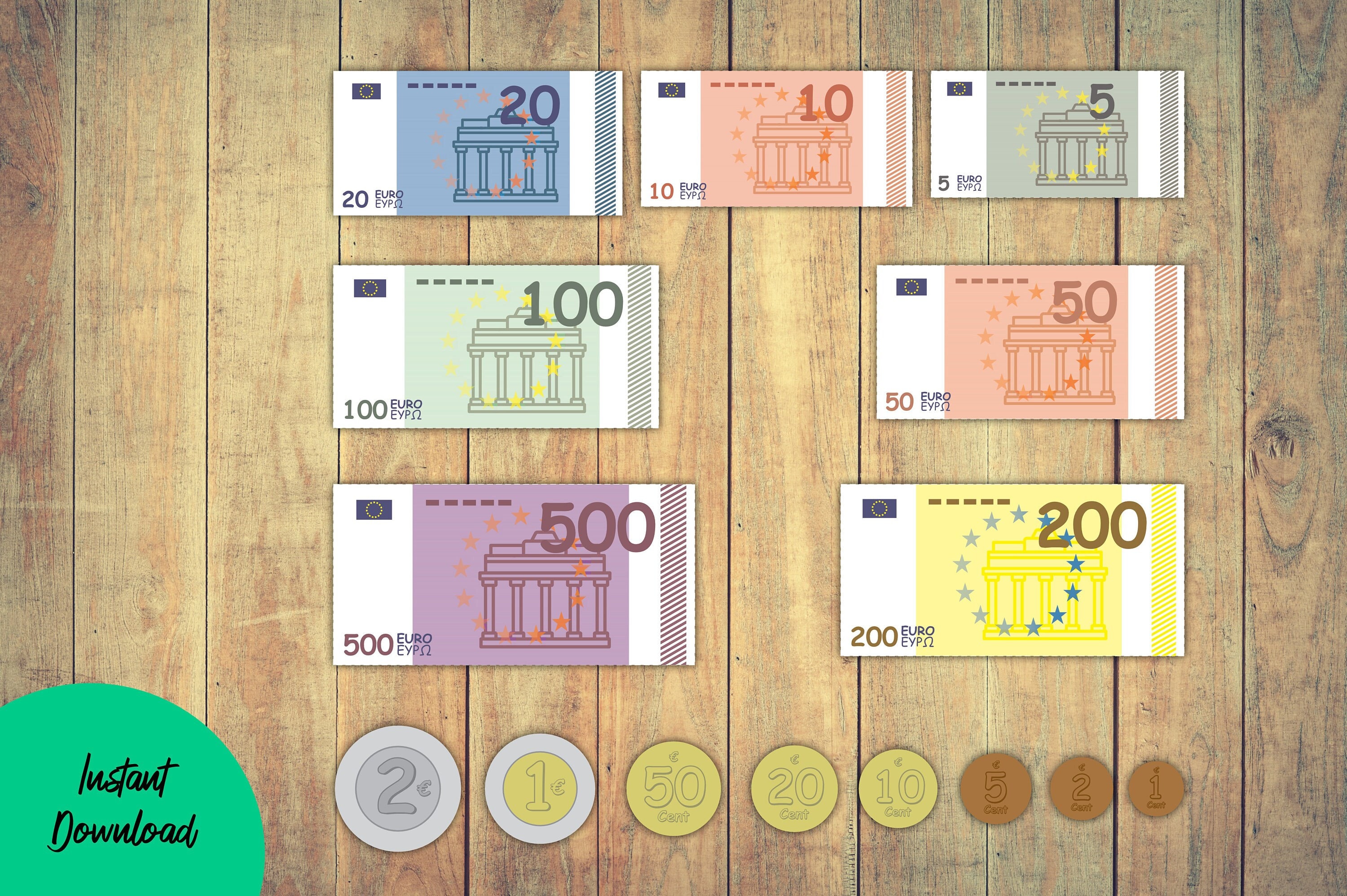 Printable Play Money euro Bills and Coins - Etsy