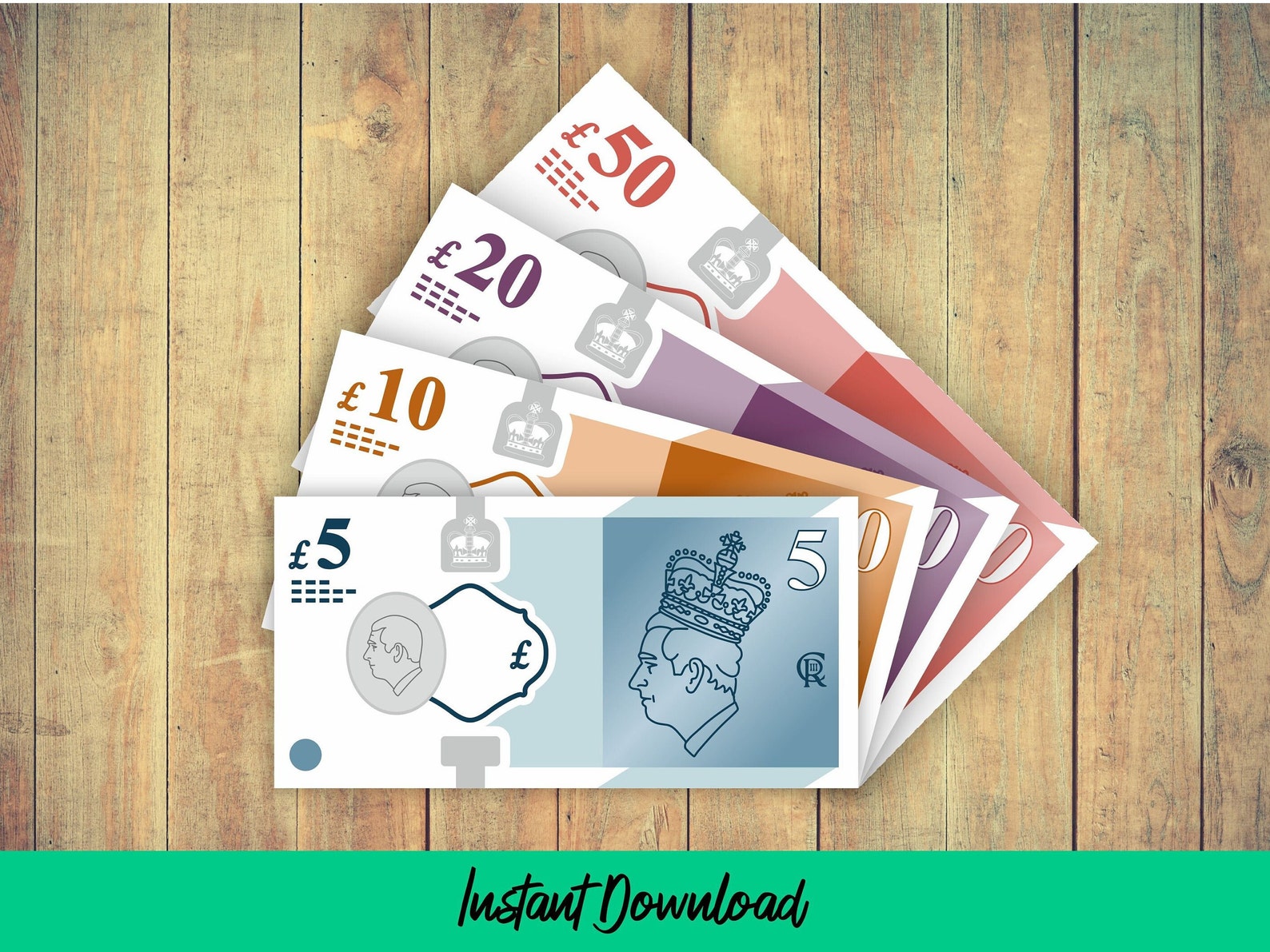 Printable British Play Money gpb Bills Children, King Charles, Digital ...