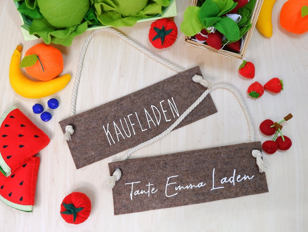 Schild für Kaufladen personalisierbar, Geschenk für Kinder, aus Filz ...