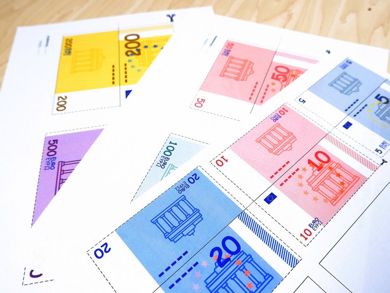 Printable Play Money euro Bills and Coins Children, Digital Instant ...
