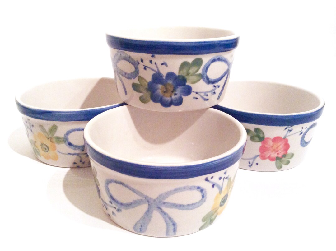 4 Blue and White Floral Ramekins, Set of 4 Blue and White Floral ...