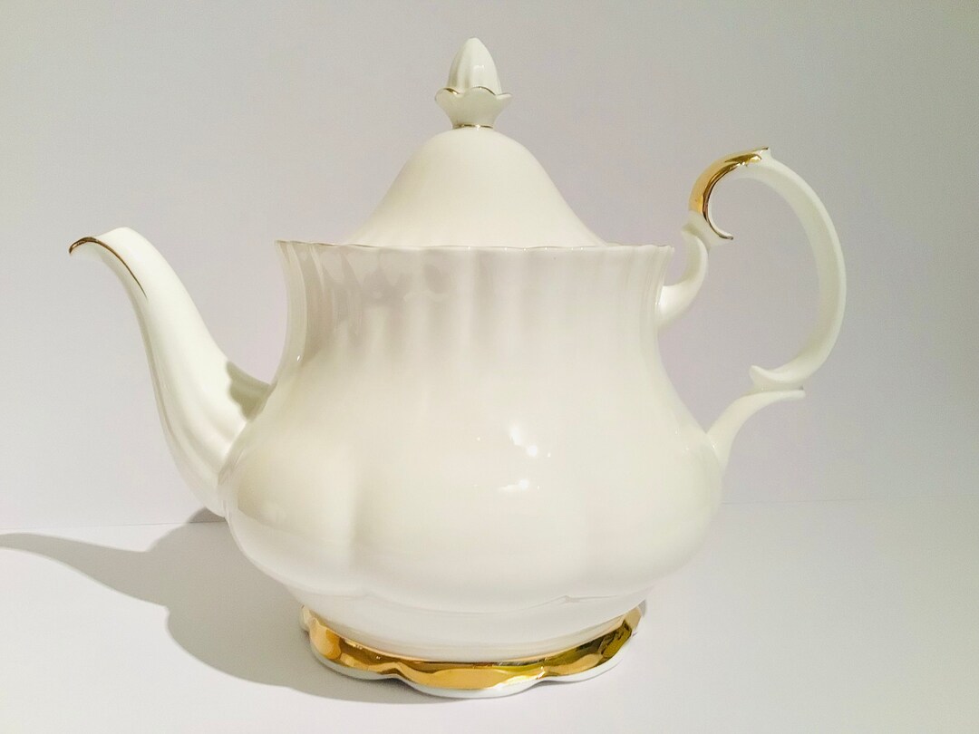 Royal Albert Val D’or Bone China Teapot, Large White and Gold Teapot ...