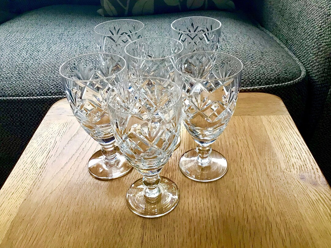 6 Doulton Crystal Sherry Glasses, Six Royal Doulton Port Glasses, Crystal Glasses, 6 Sherry ...