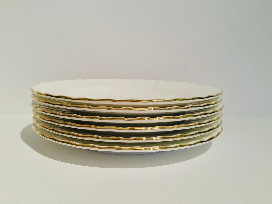 Set of 6 Val D’or Tea Plates, 6 White Gold Bone China Tea Plates, Six ...