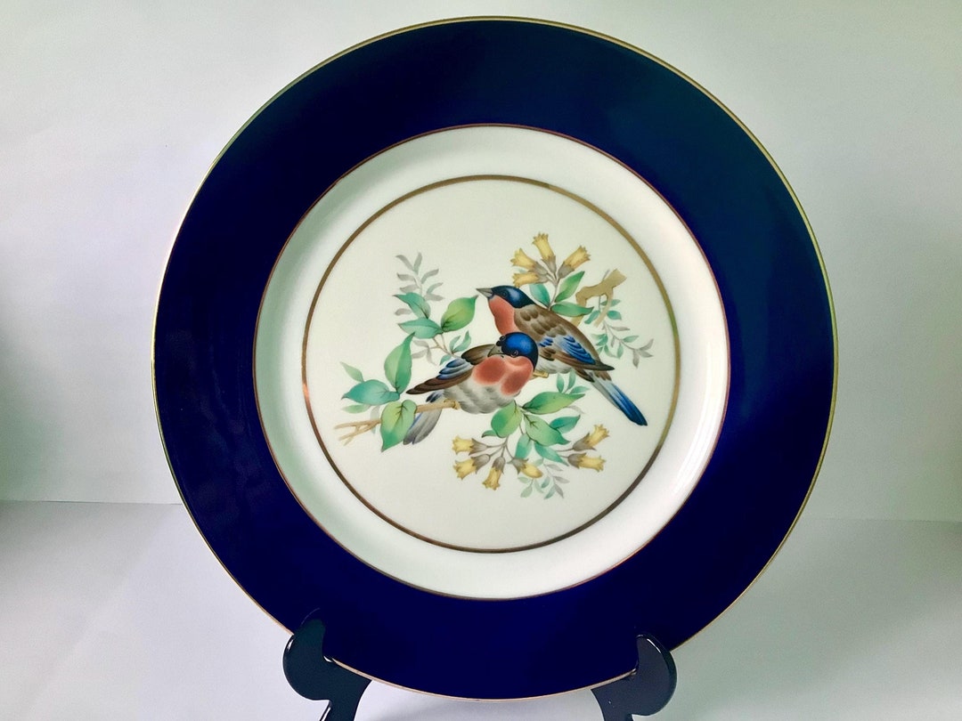 Czech Cobalt Blue Plate, Blue Birds China Plate, Blue Birds Cabinet ...