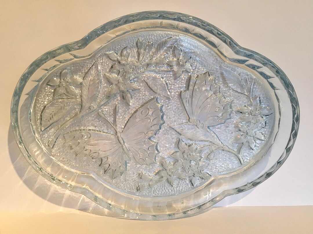Sowerby Butterfly Pale Blue Glass Vanity Tray, Deco Blue Glass Dressing ...