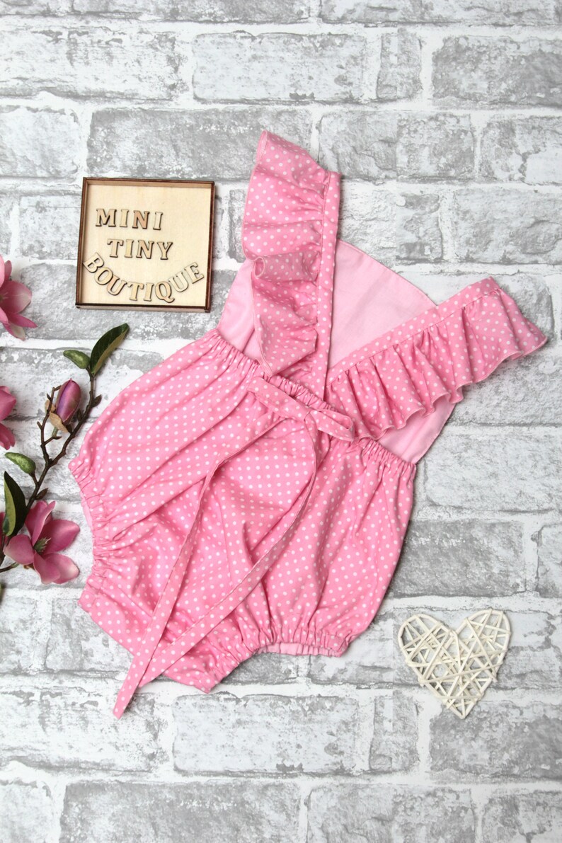 Polka Dot Pink Baby Girl Romper / Ruffle Butt Girl Romper / Bubble Romper / Cotton Baby Romper ...