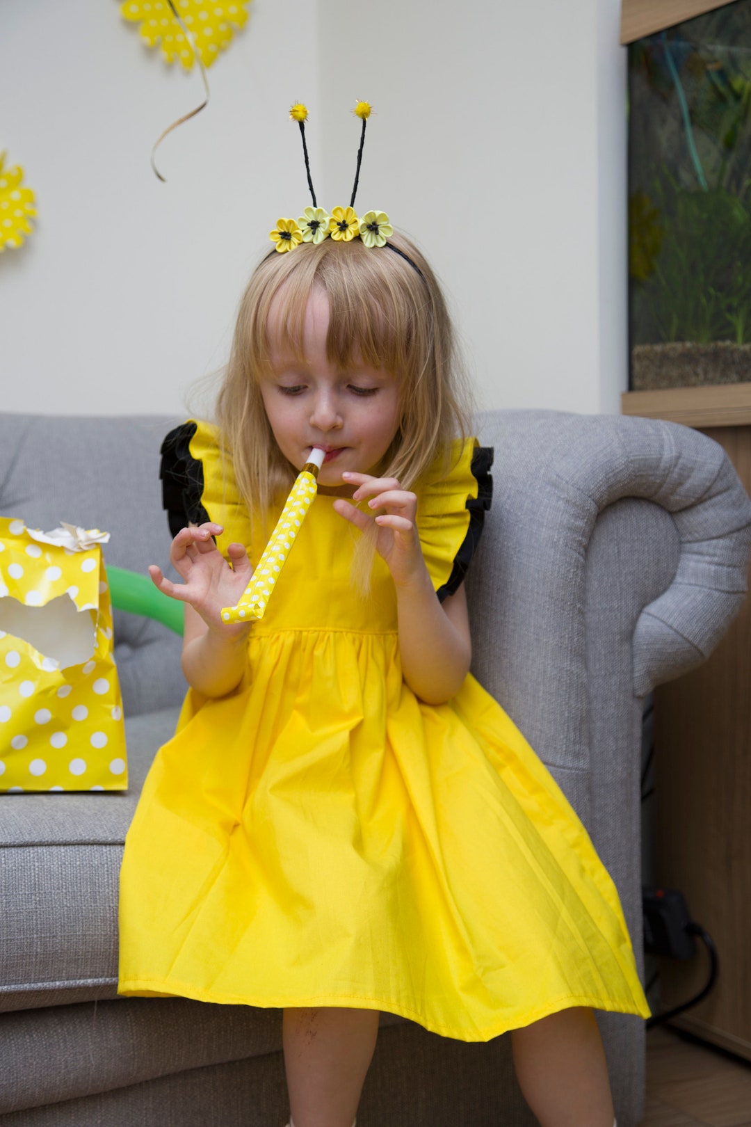 Double Frill Yellow Bee Dress / Girls Bee Dress / Toddler Bee Outfit ...
