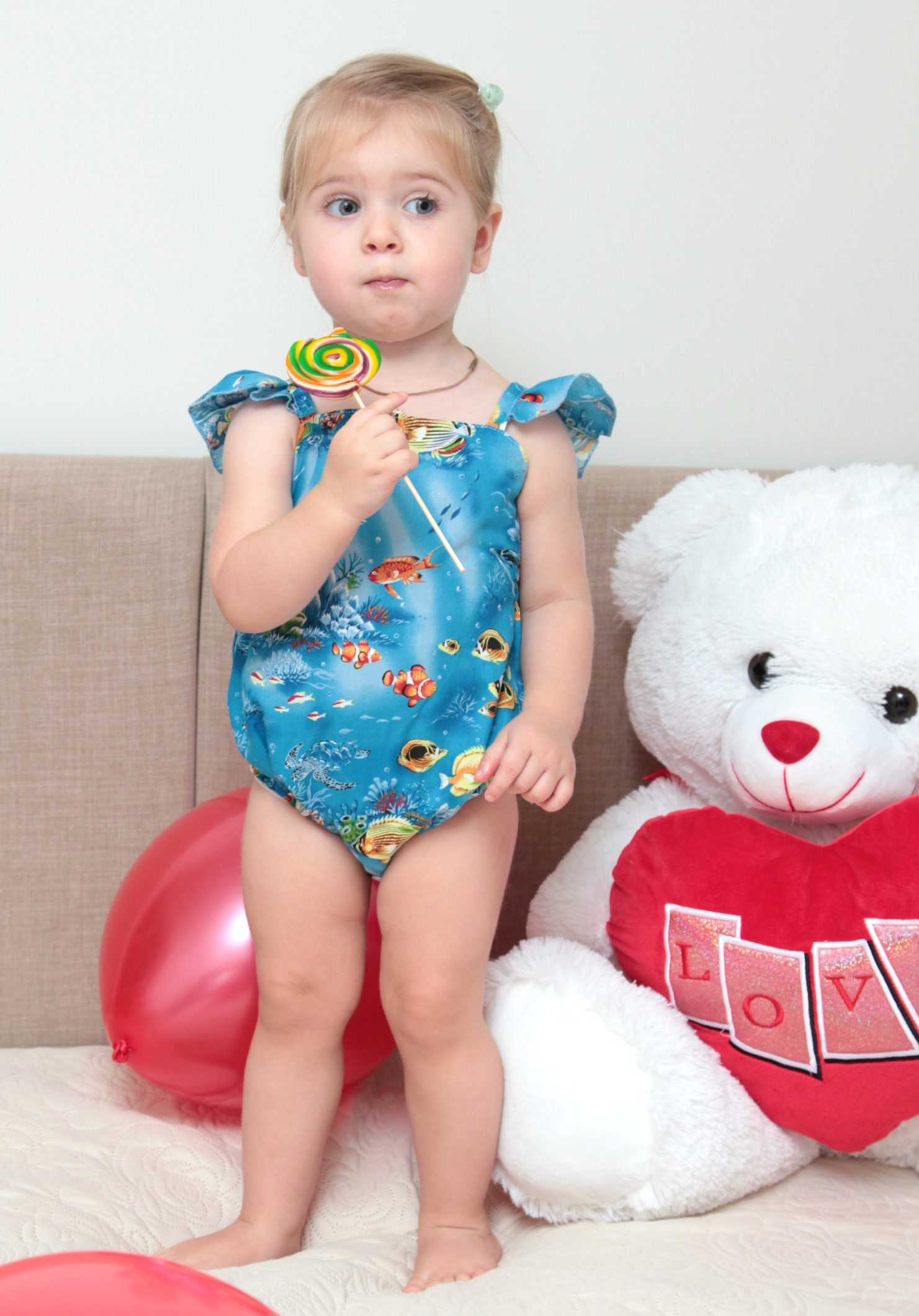 Aqua Baby Girl Romper / Ruffle Girl Romper / Sunsuit / Bubble Romper ...