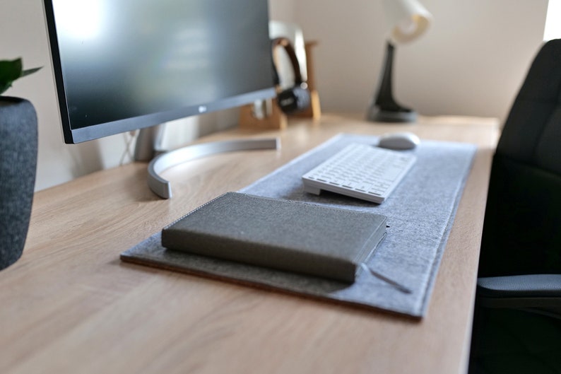 Felt Desk Mat Light Grey Home Office Natural Wool Desk Pad - Etsy