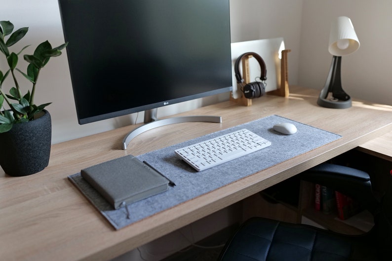 Felt Desk Mat Light Grey Home Office Natural Wool Desk Pad - Etsy