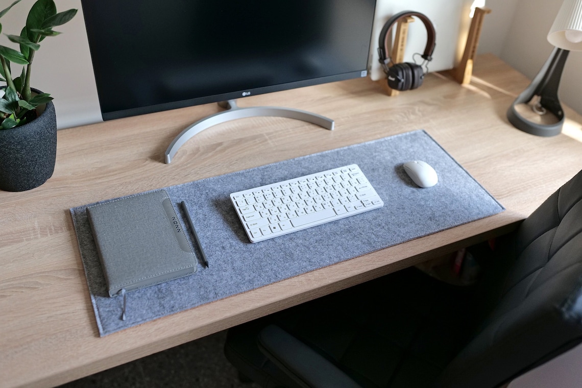 Felt Desk Mat Light Grey Home Office Natural Wool Desk Pad - Etsy