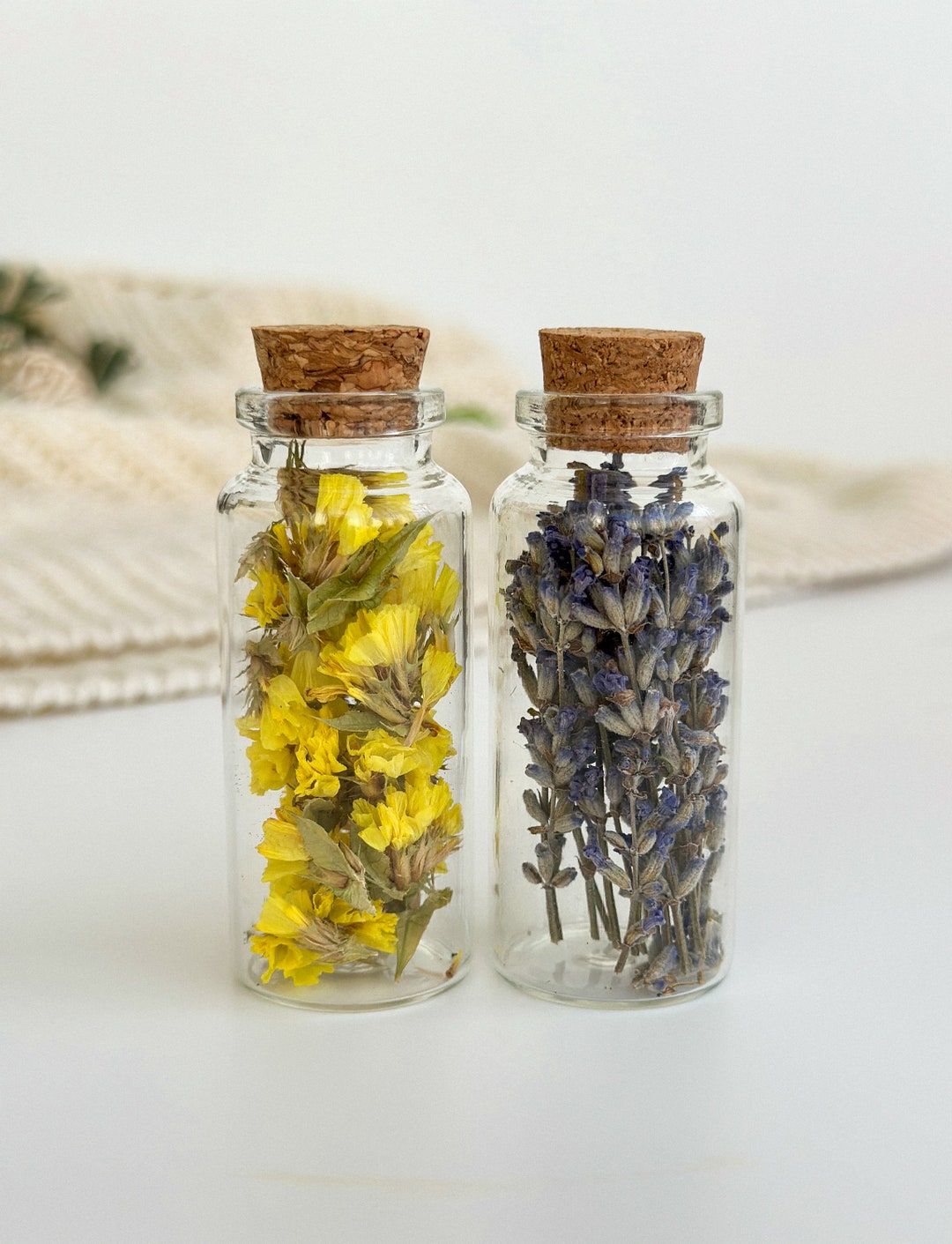 Wedding Favors, Glass Bottles With Herb, Mini Bottle With Dried Flowers ...