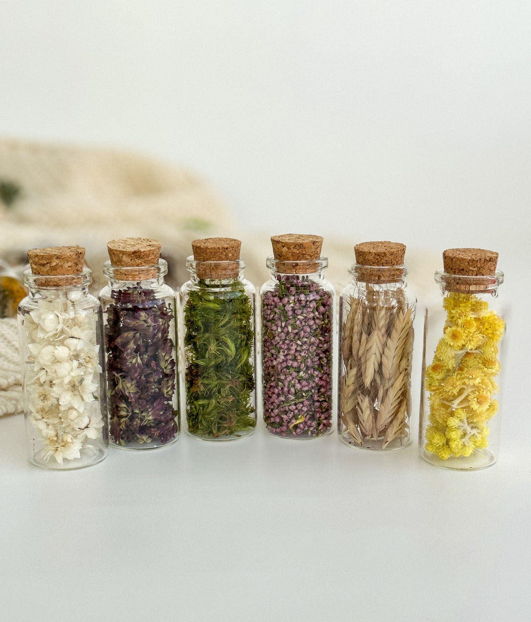 Set of 14 Real Dried Flowers in Glass Bottles, Mini Bottle With Dried ...