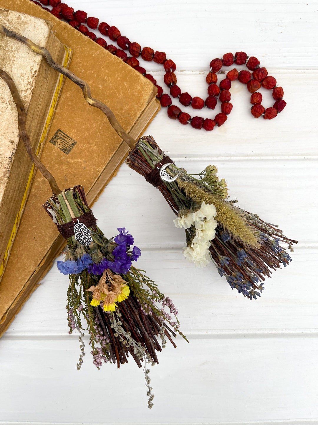 Mini Witches Broom, Birch Broom Decorated With Flowers, Mini Birch ...