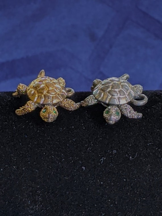 Silver Tone and Gold Tone Nodding Turtle Charms With Green | Etsy