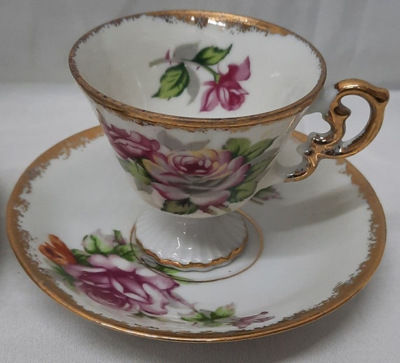 Vintage Footed Floral Tea Cup and Saucer Set | Etsy