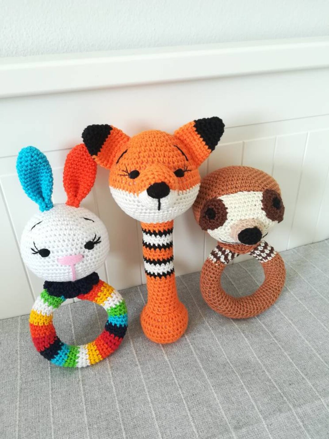 Baby Rattle Rainbow Bunny, Sloth and a Fox - Etsy
