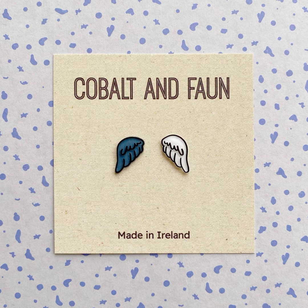 Handmade Painted Crowley and Aziraphale Wing Earrings Angel Wing Demon ...