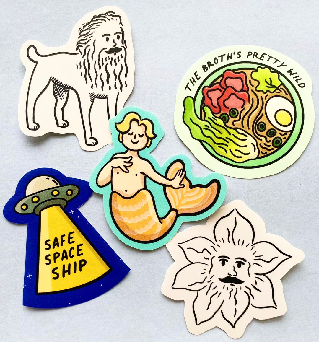 Pirate Mermaid Blackbeard Dog and Flower Safe Space Ship Broth Sticker ...
