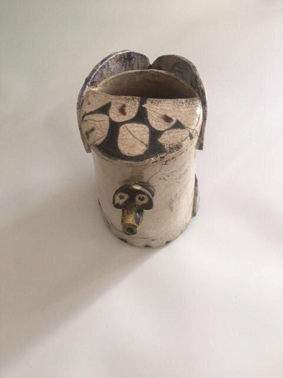 Artistic Rustic Raku Hand Built Pitcher Stoneware Hand Painted Ceramic ...