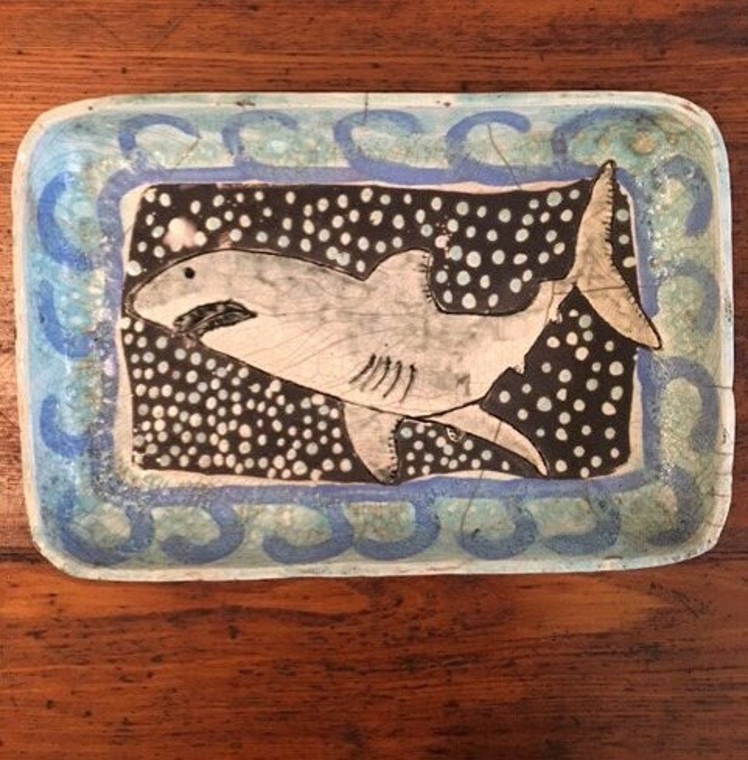 Raku Handmade Shark Pottery Hand Built Ceramic Dish Summer House Guest ...