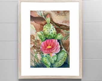 Pink Cactus Watercolor Painting, Original Watercolor Art, 12x16, Desert ...