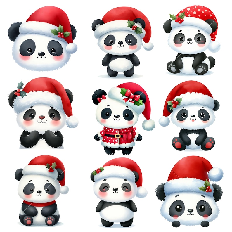 Christmas Panda Clipart, Transparent PNG, Commercial Use, Instant ...