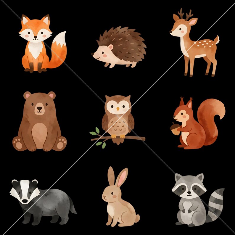 Woodland Animals Clipart Set 2, Watercolor Forest Creature Sublimation ...