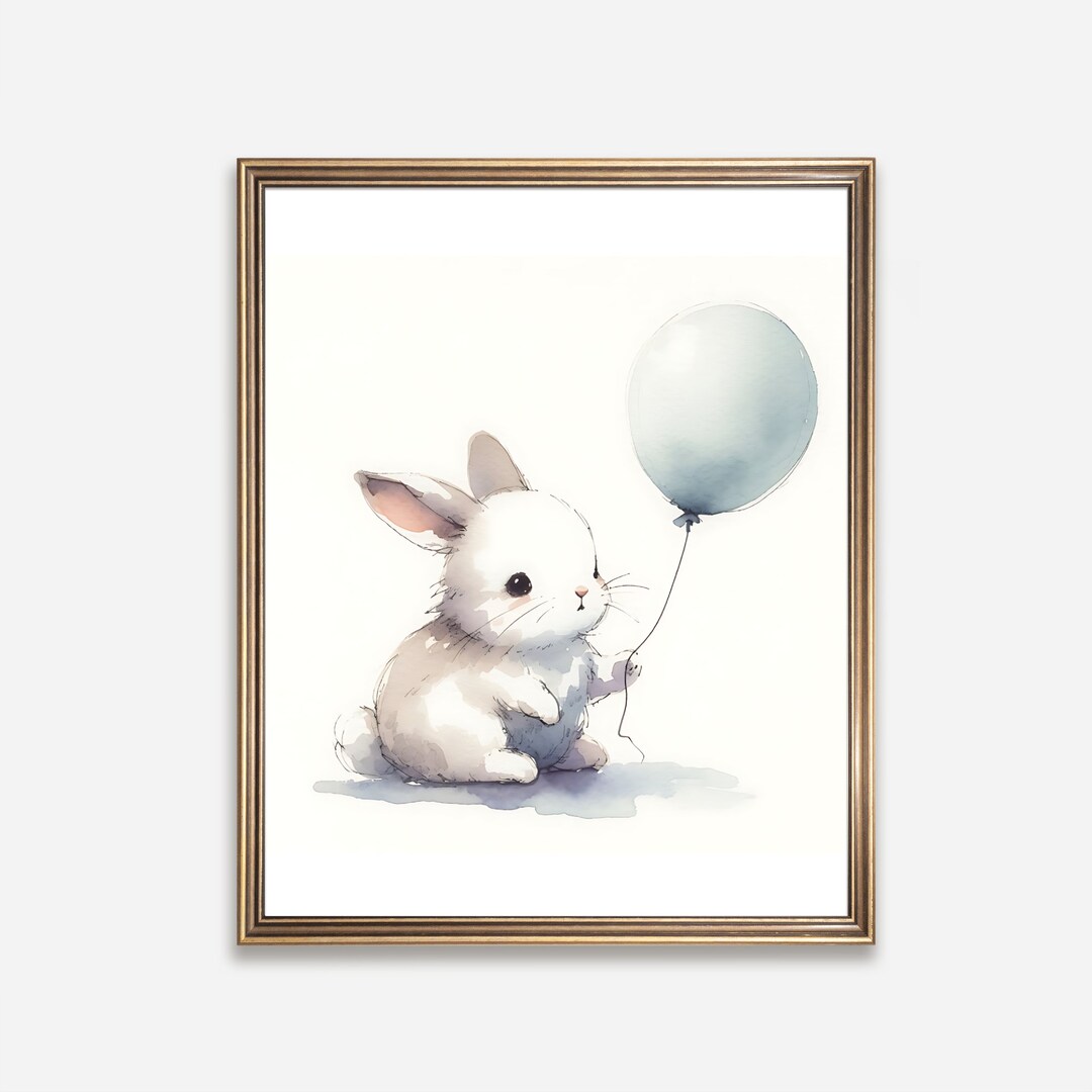 Bunny With Blue Balloon Printable Image, Instant Download, Digital ...