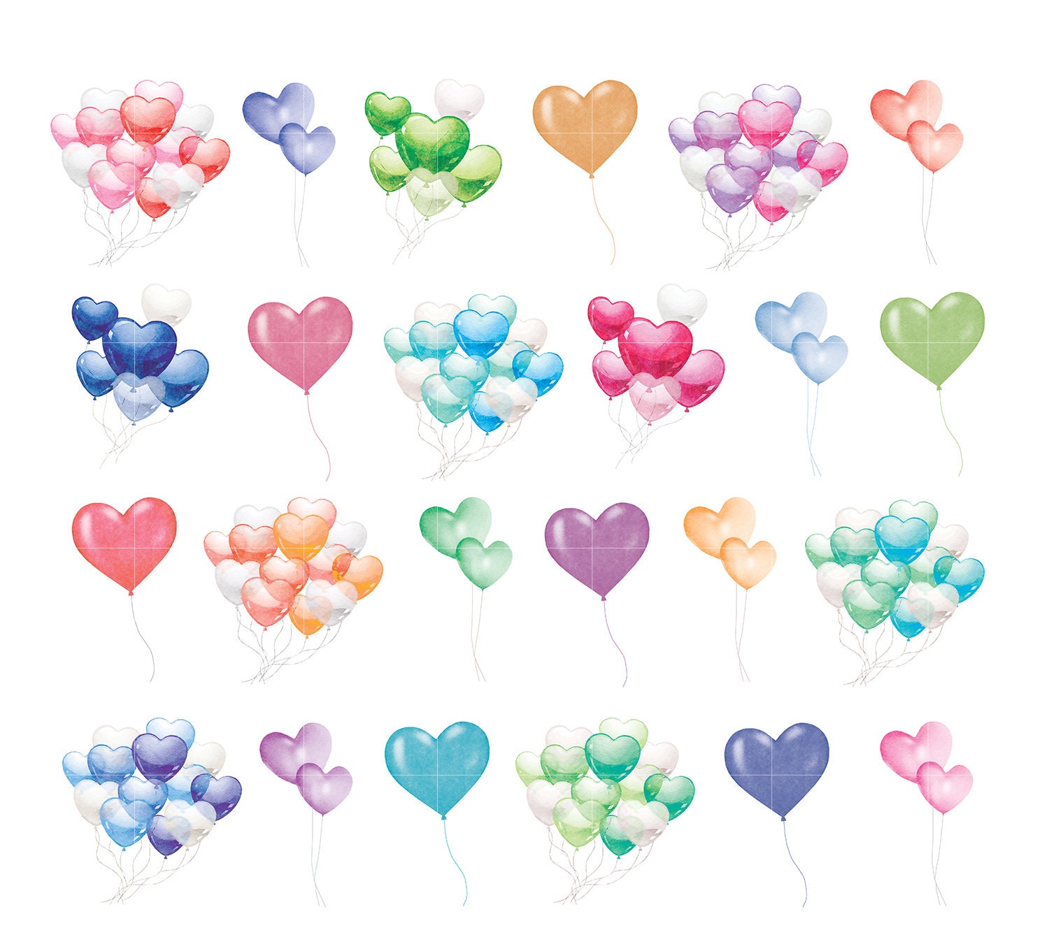 Rainbow Heart Balloon Watercolor Clipart Download Commercial - Etsy