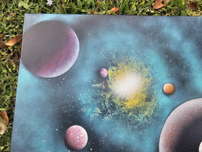 Planets and Galaxy Original Spray Paint Space Art - Etsy