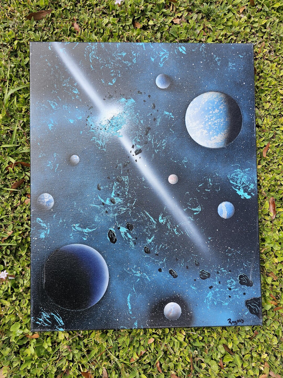 Quasar With Planets and Asteroids Original Spray Paint Art - Etsy