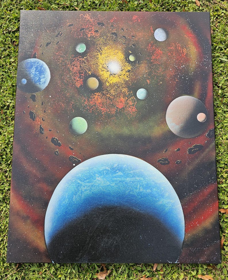 HUGE Asteroids and Planets Spray Paint Space Painting 24X30 - Etsy