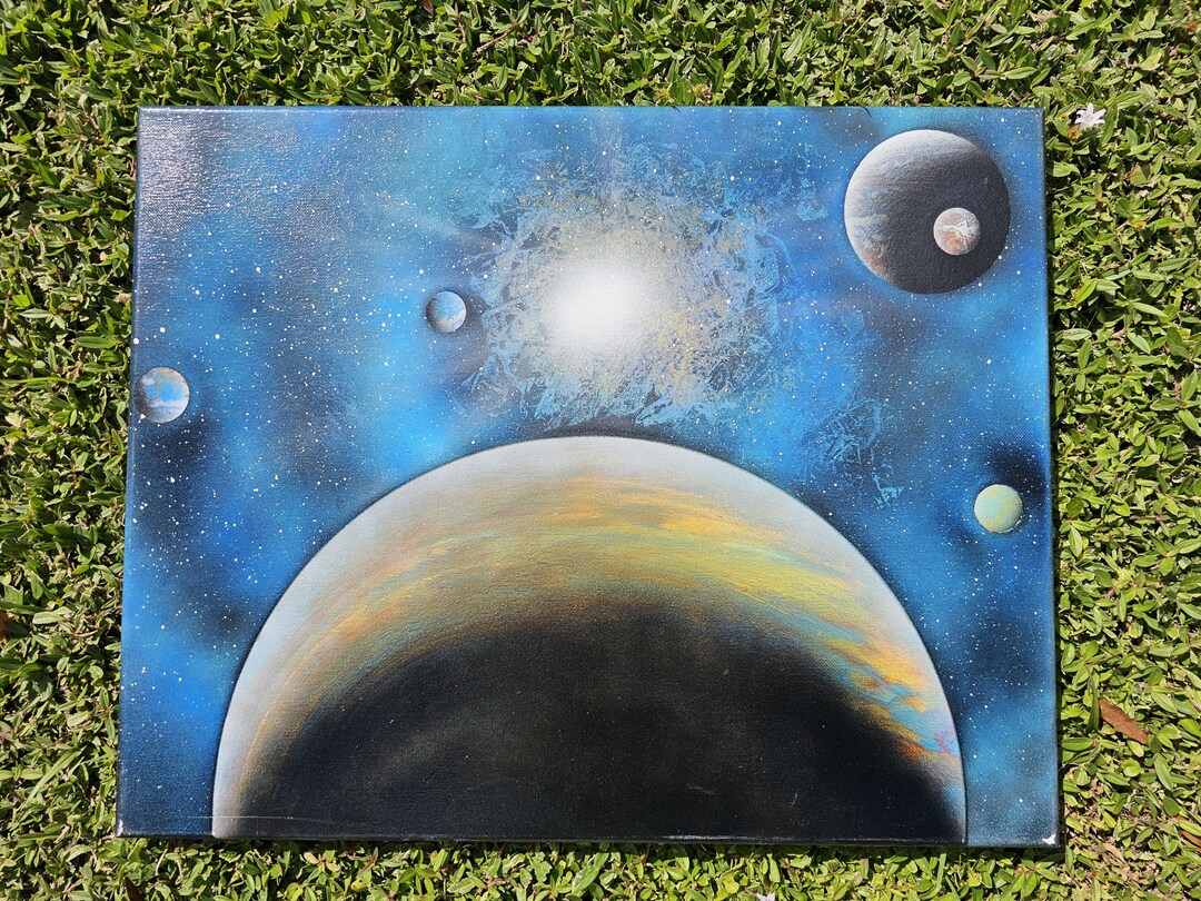 Planets and Galaxy Original Spray Paint Art - Etsy