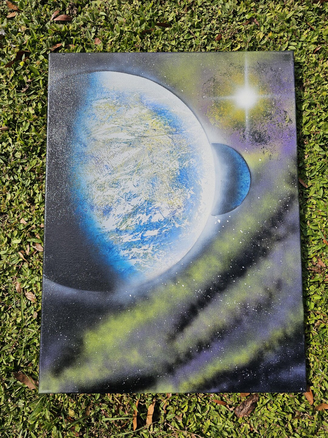 BIG Planets and Space! Original Spray Paint Space Art on Canvas 18X24 ...
