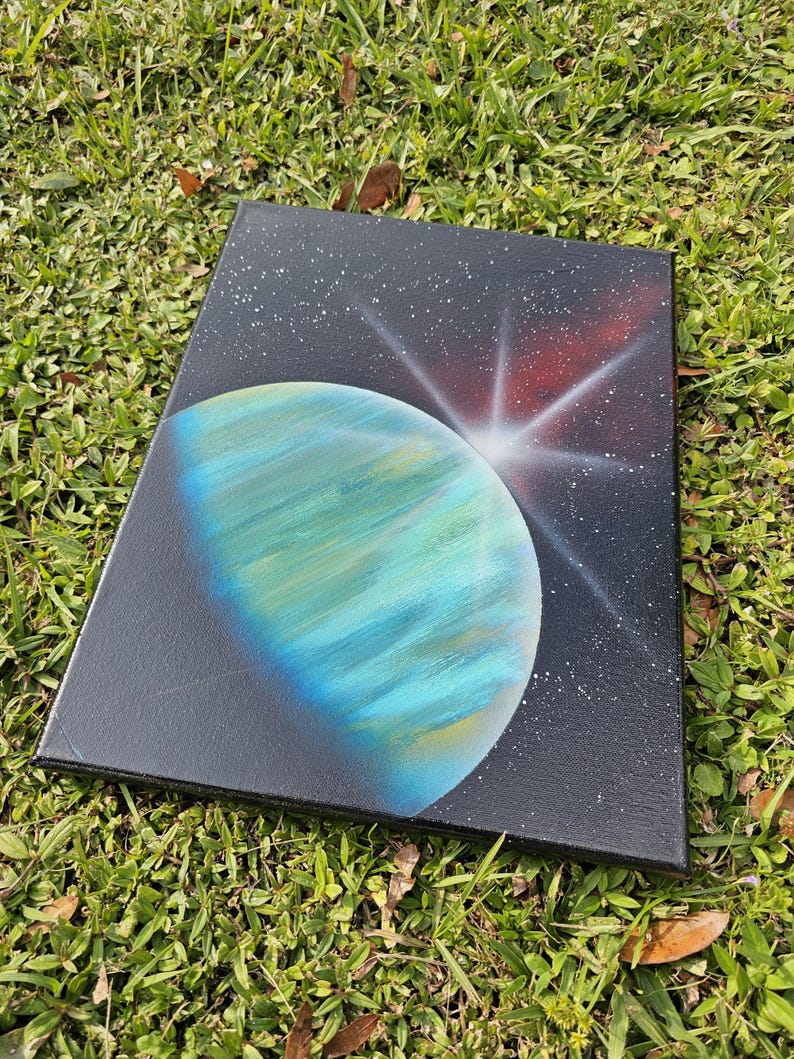 Planet With Starburst Original Spray Paint Space Art - Etsy