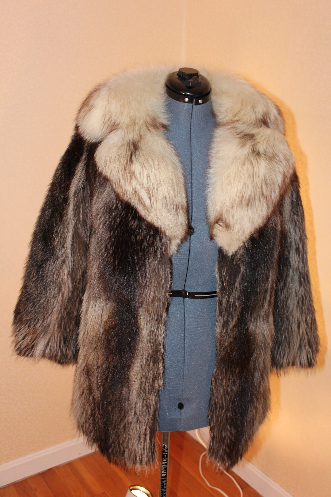 Full Skin Raccoon Jacket With Blue Fox Collar. - Etsy