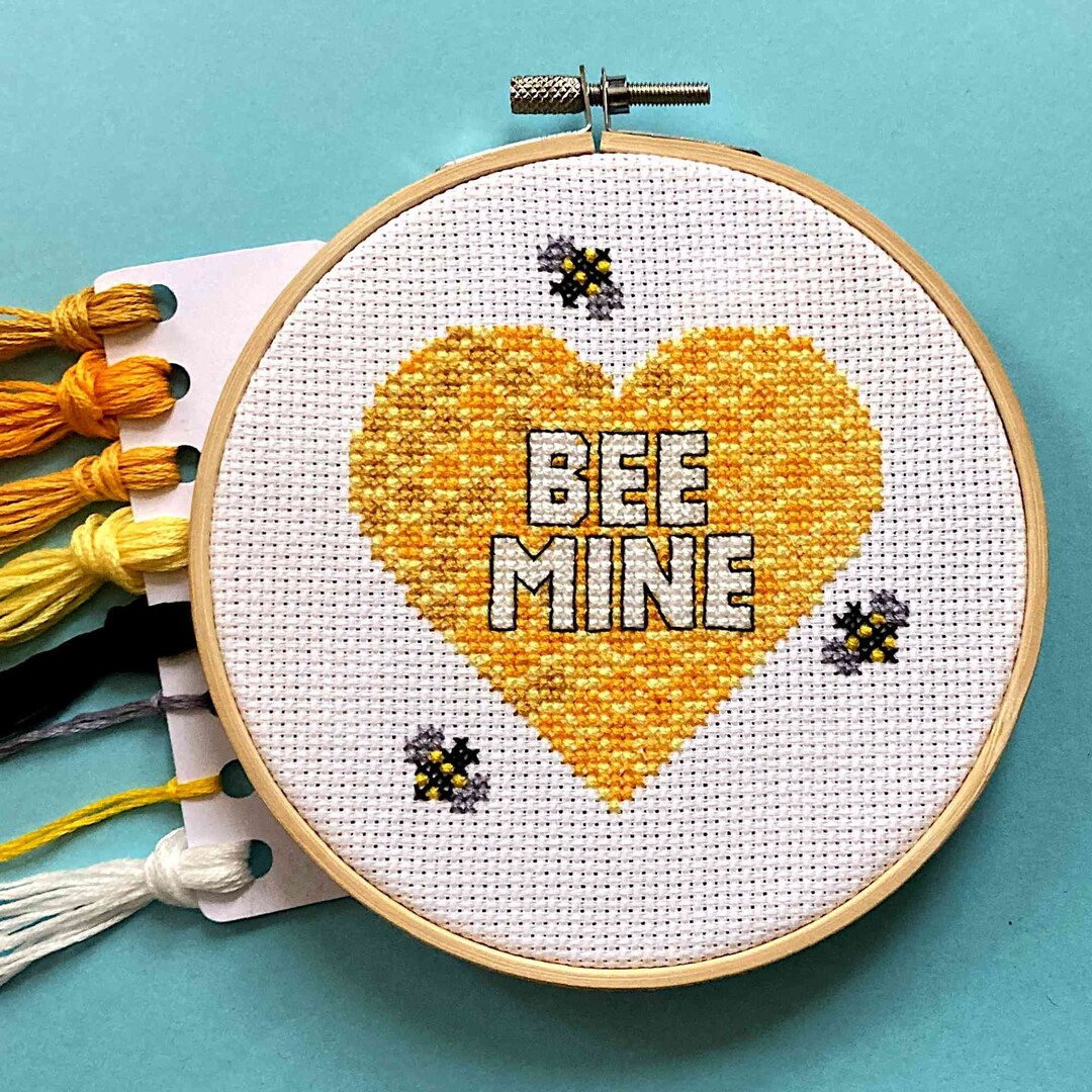 Bee Mine Cross Stitch Kit - Honeycomb Heart Counted Cross Stitch Kit ...