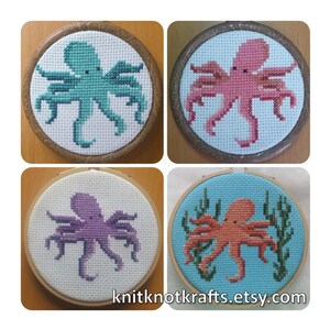 Octopus Cross Stitch Kit With Hoop - Counted Cross Stitch Kit for ...