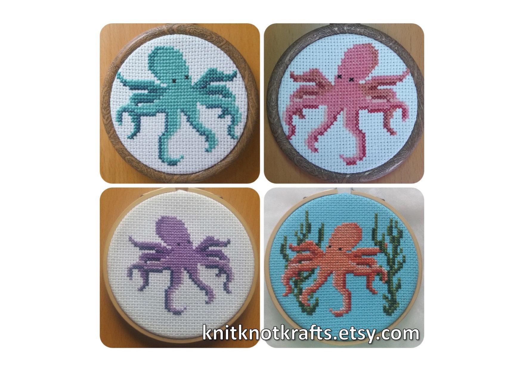 Octopus Cross Stitch Kit With Hoop Counted Cross Stitch Kit | Etsy UK