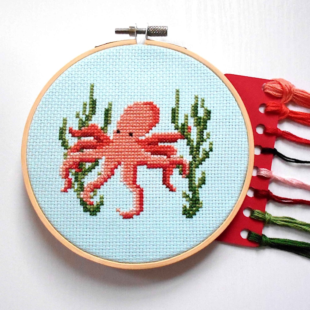 Octopus Cross Stitch Kit - Hoop Kit - Counted Cross Stitch Kit for ...