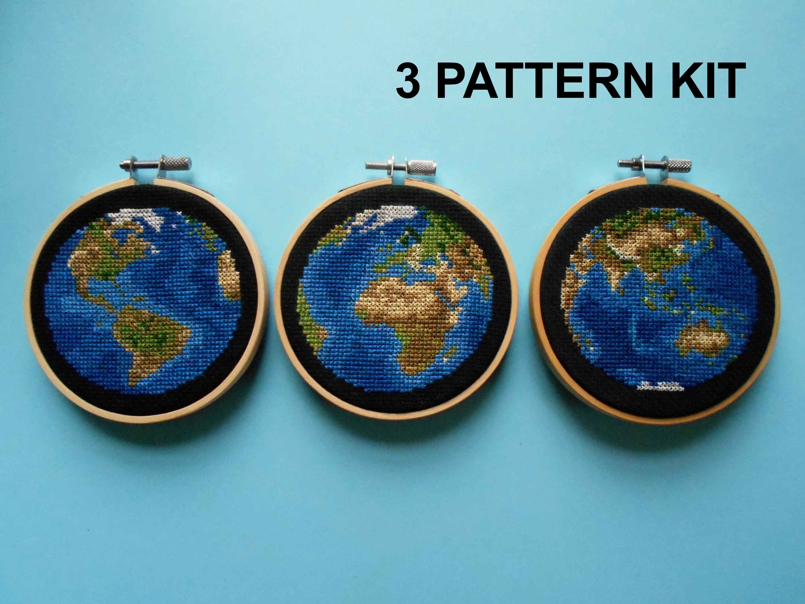 Planet Earth Cross Stitch Kit 3 Views Three Patterns - Etsy