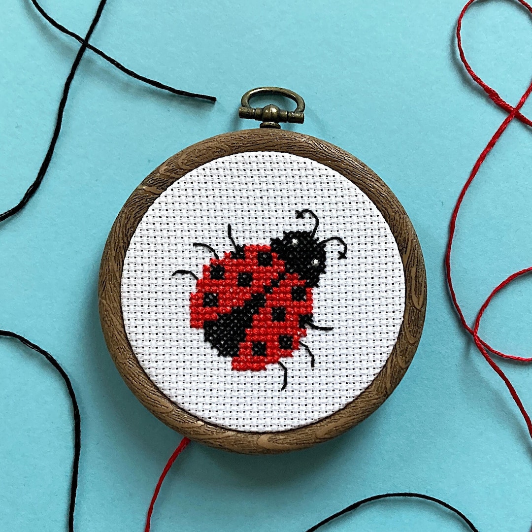 Ladybird Cross Stitch Kit - Beginners Mini Counted Cross Stitch Ladybug ...
