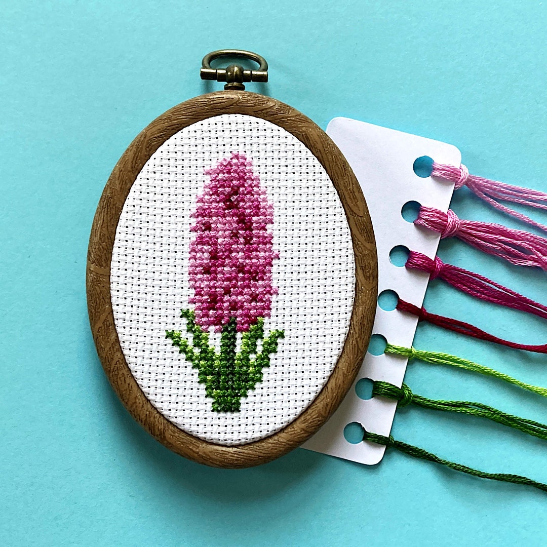 Hyacinth Cross Stitch Kit - Pink Flower Beginners Mini Counted Cross ...