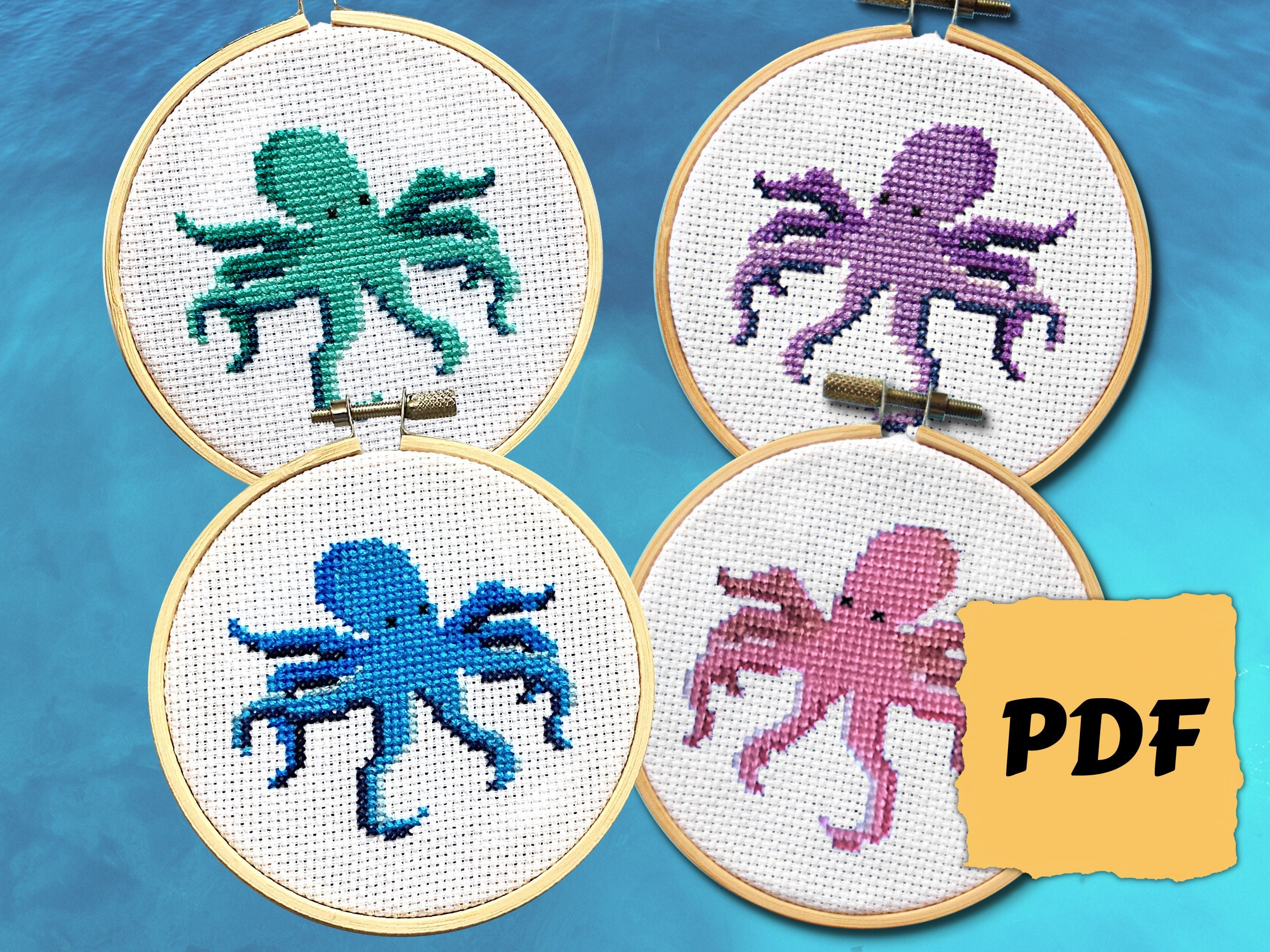 Octopus Cross Stitch Pattern PDF - 4 Colours / Variations Instant ...