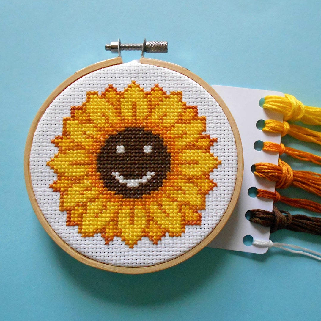 Happy Sunflower Cross Stitch Kit With Hoop - Counted Cross Stitch Kit ...