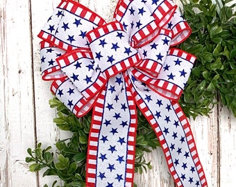 Red White and Blue Stars on Gray Bow | Etsy
